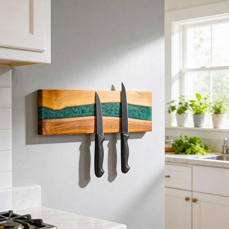 Simple Verdant Resin-Wood Wall-Mounted Magnetic Knife Holder ...