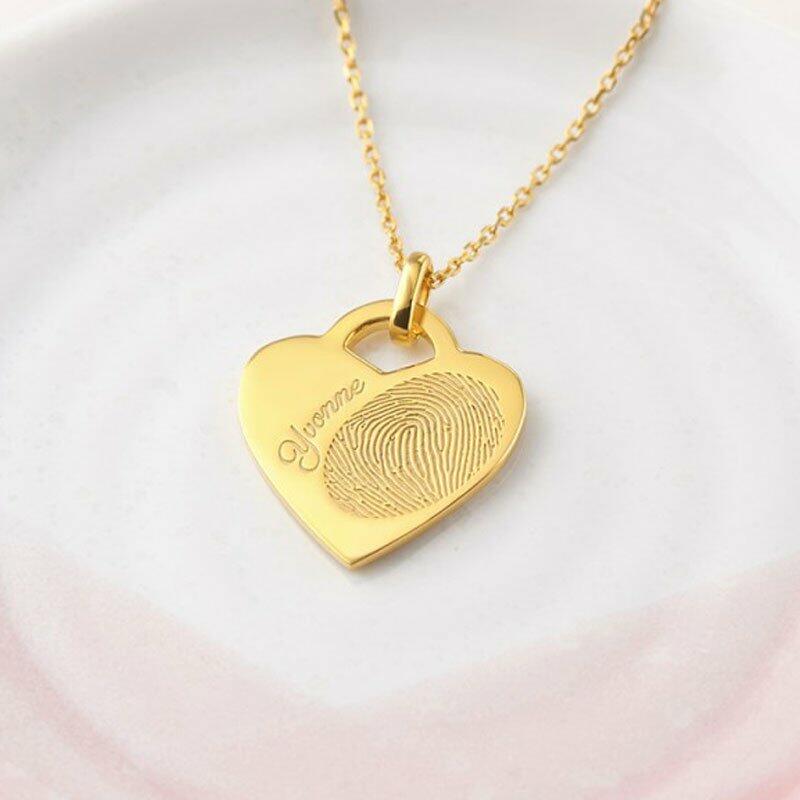Personalized Fingerprint Jewelry Heart Necklace with Your Name & Words ...