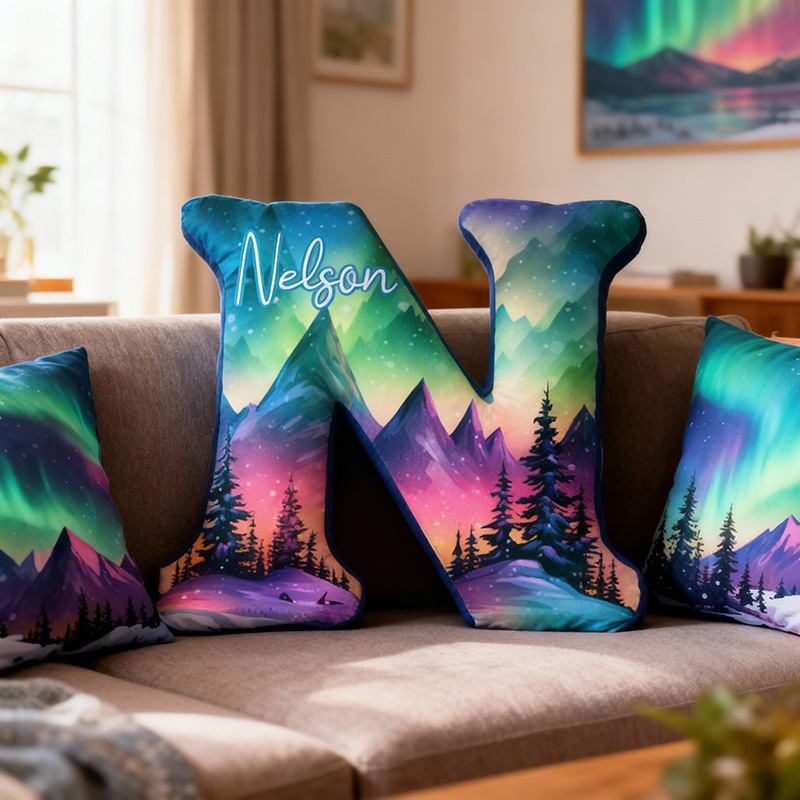 Personalized Letter Pillow with Aurora Pattern Precious Gift for Kid - Drawelry.jp